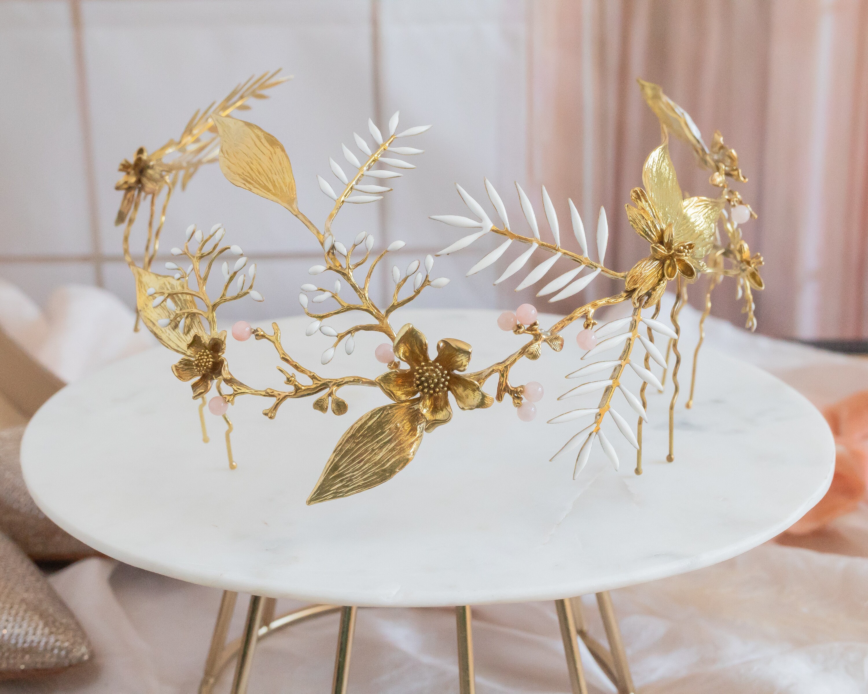 Greek Goddess Crown With Gold and White Leaves, Delicate Laurel Leaves ...