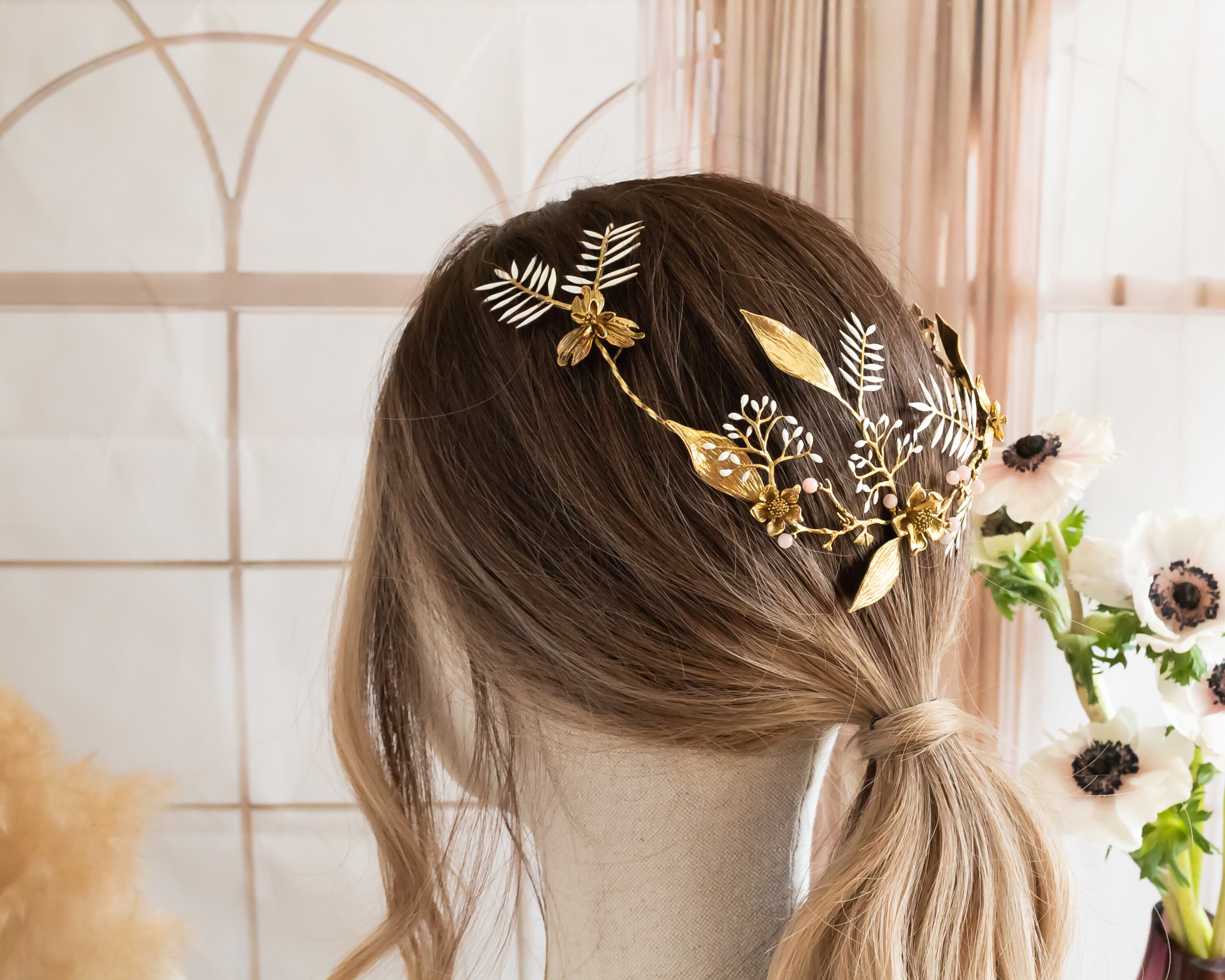 Greek Goddess Crown With Gold and White Leaves, Delicate Laurel Leaves ...