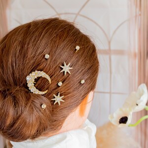Moon and Stars Bridal Hair Pin Set With Crystals, Gold Starry Hair ...
