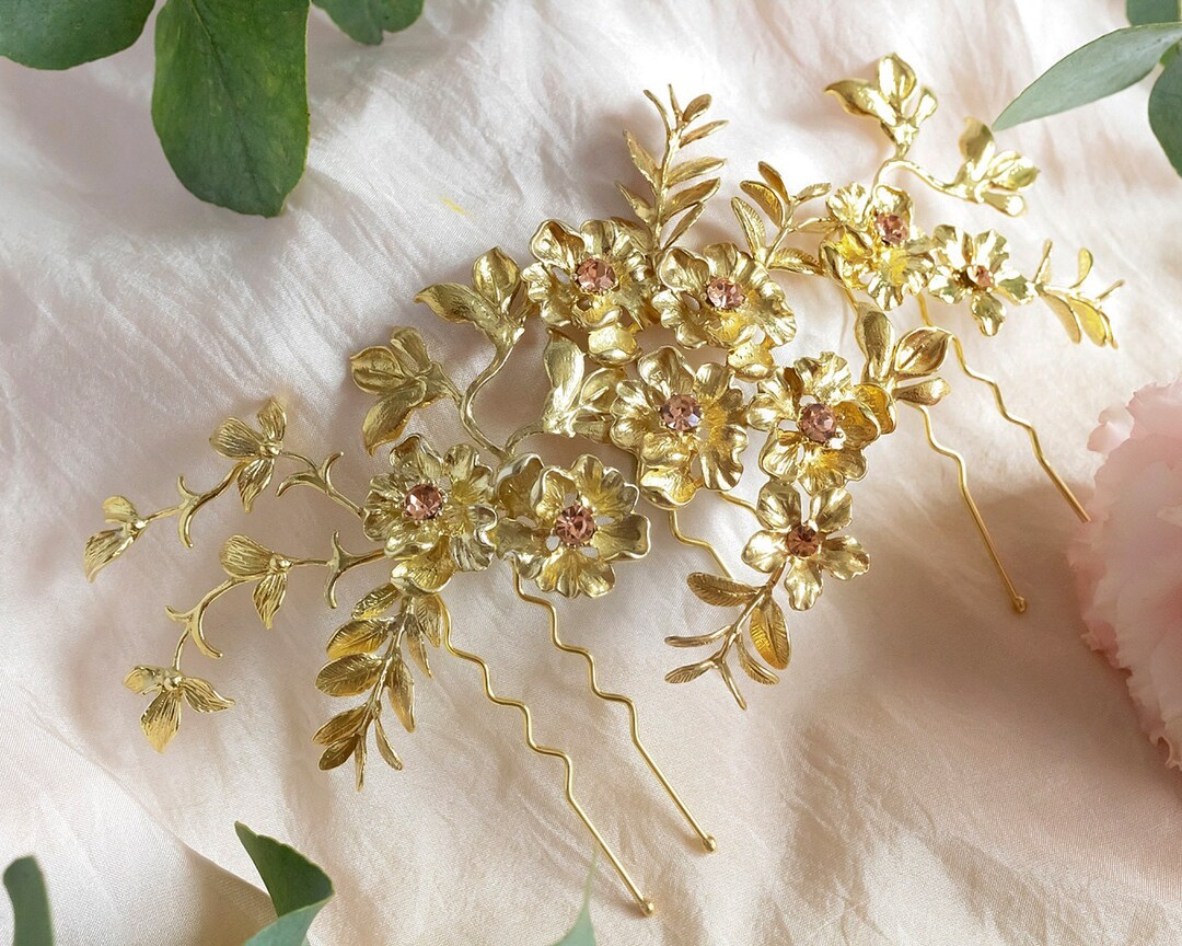 Amazing Rose Vine Headpiece in Gold Plating Inlaid With Czech Crystal ...