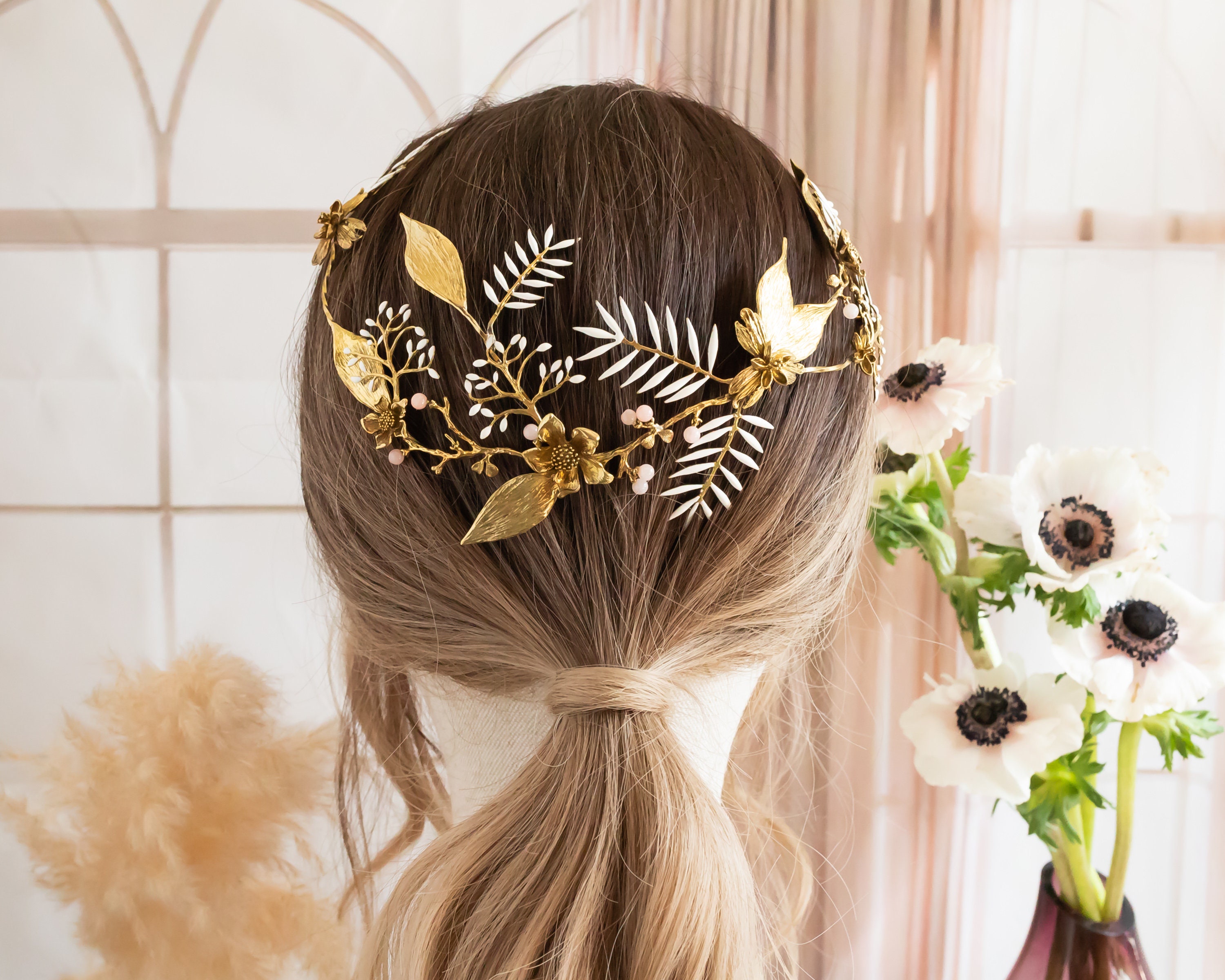 Greek Goddess Crown With Gold and White Leaves, Delicate Laurel Leaves ...