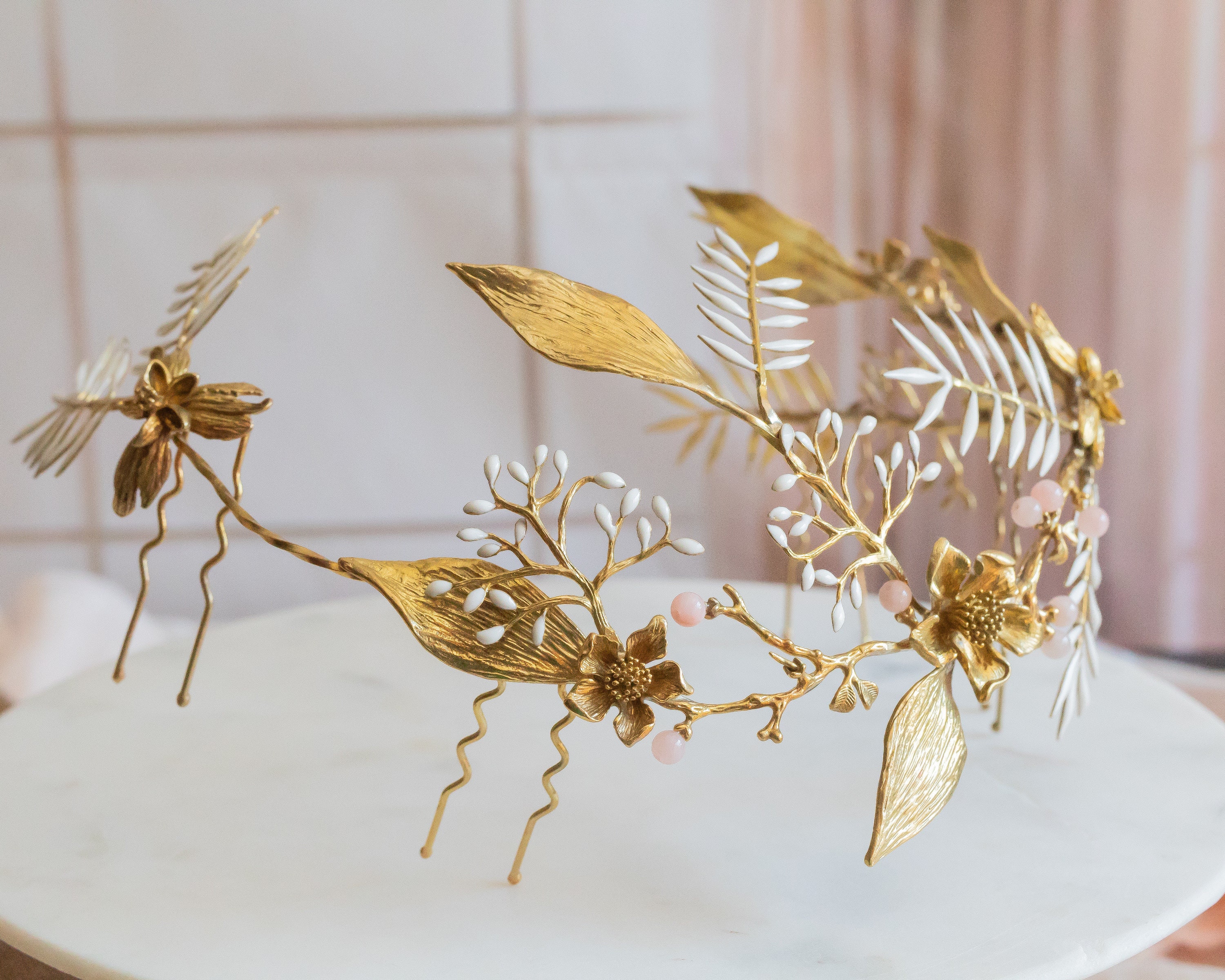 Greek Goddess Crown With Gold and White Leaves, Delicate Laurel Leaves ...
