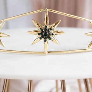 Raised Bridal Crown of Stars and Crystals, Delicate Floating Golden ...