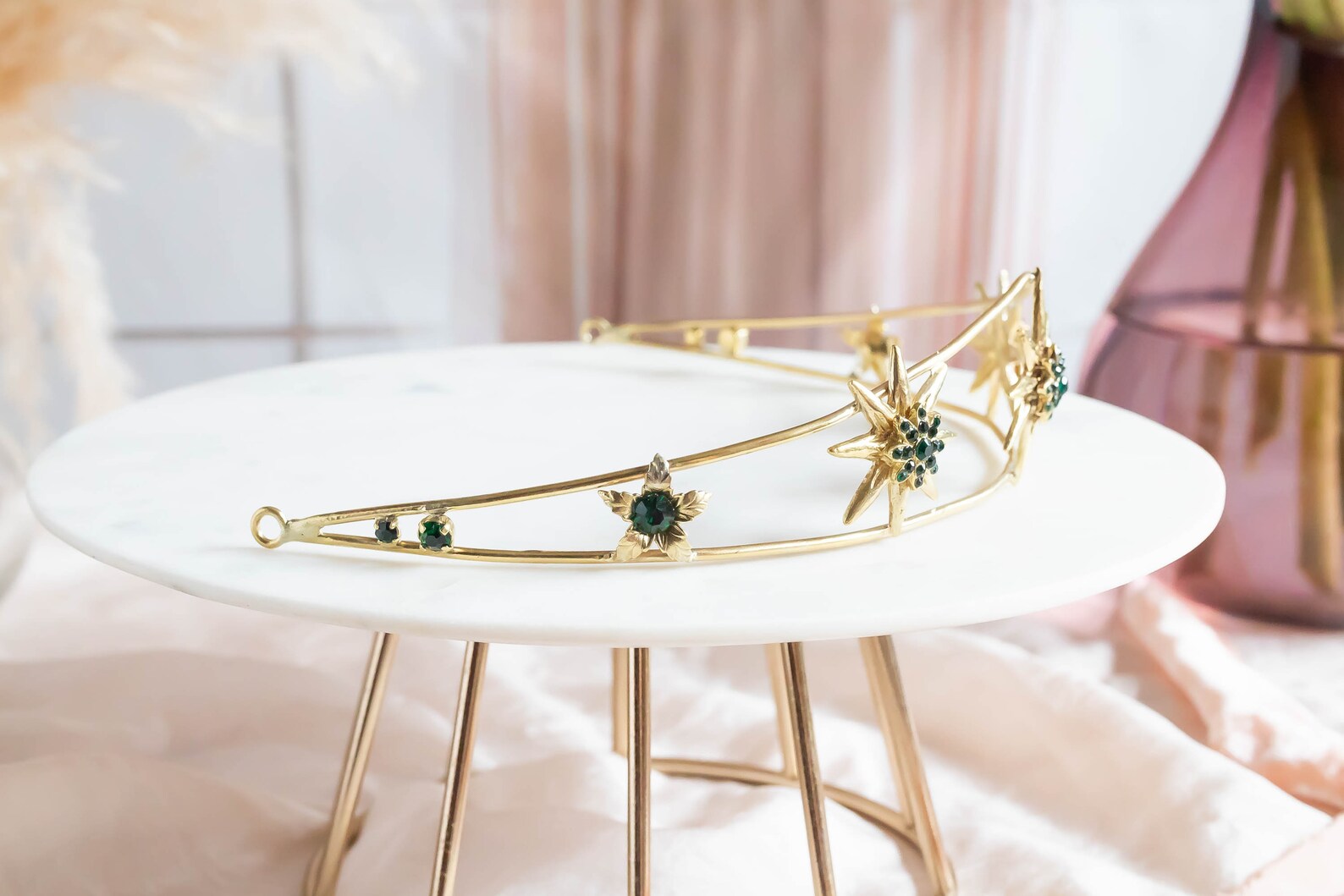 Simple and Elegant Bridal Tiara of Light Gold Color Stars Inlaid With ...