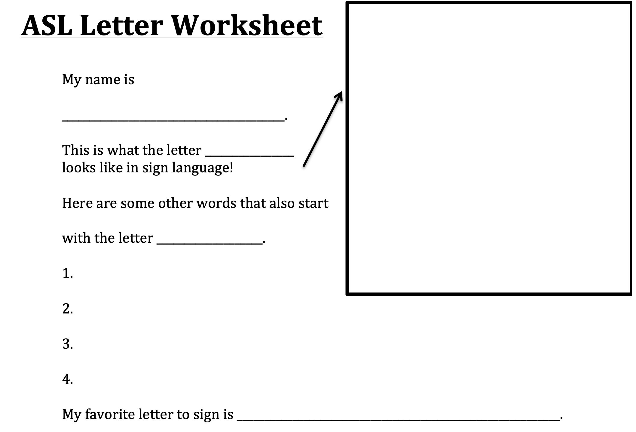 ASL Letter Worksheet (1 Page) - Etsy