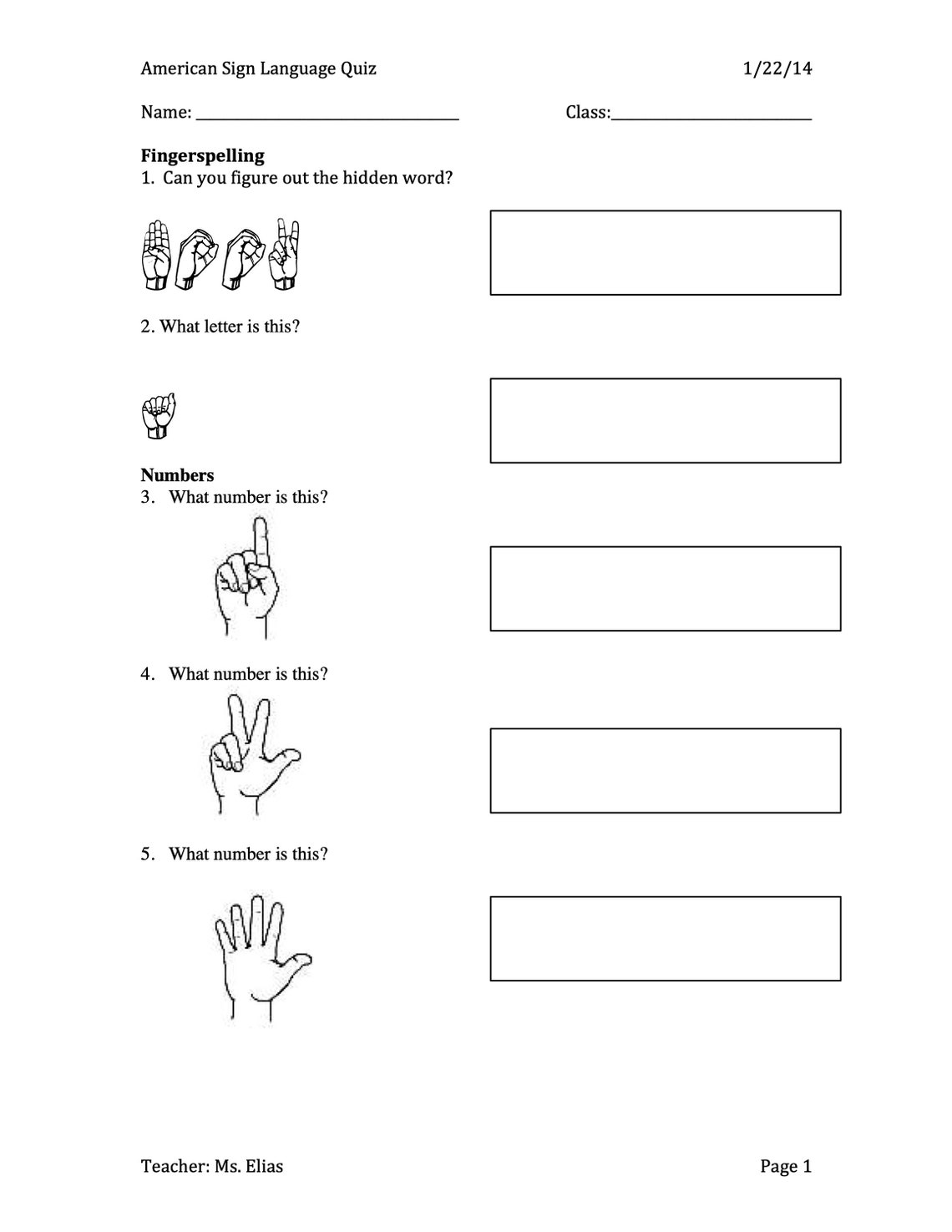 American Sign Language Quiz Workbook (14 Pages) - Etsy