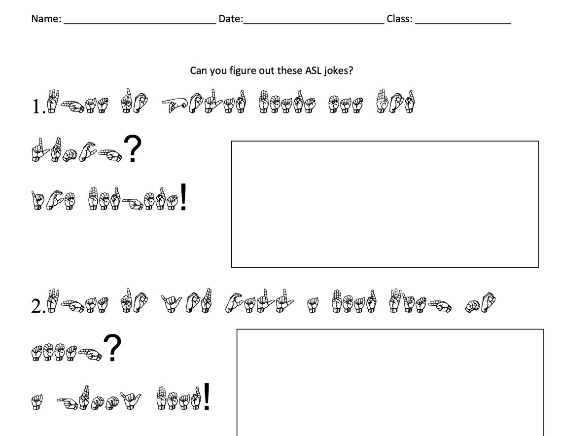 ASL Work Sheet: Decode the Jokes! (2 Pages) - Etsy