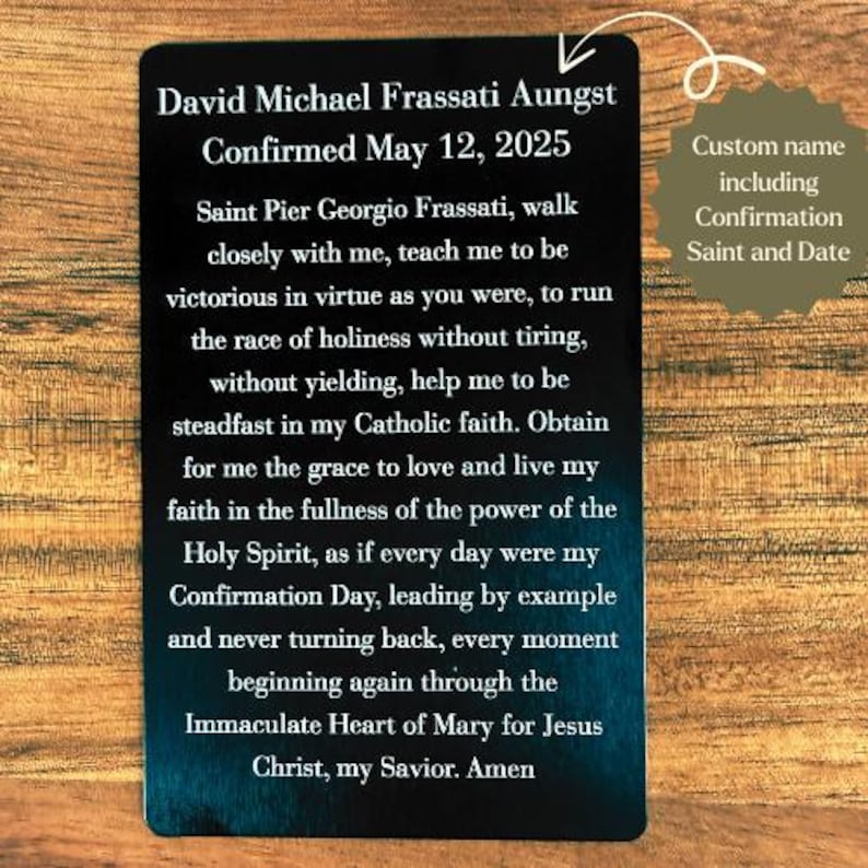 Custom Catholic Confirmation Card Personalized Prayer Metal Keepsake ...