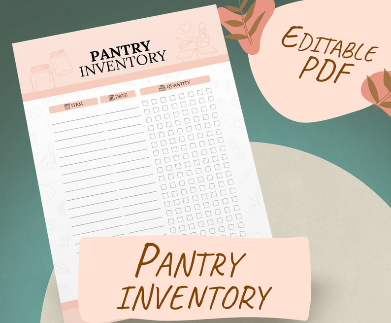 Pantry Inventory Editable and Printable PDF File Kitchen Organization ...