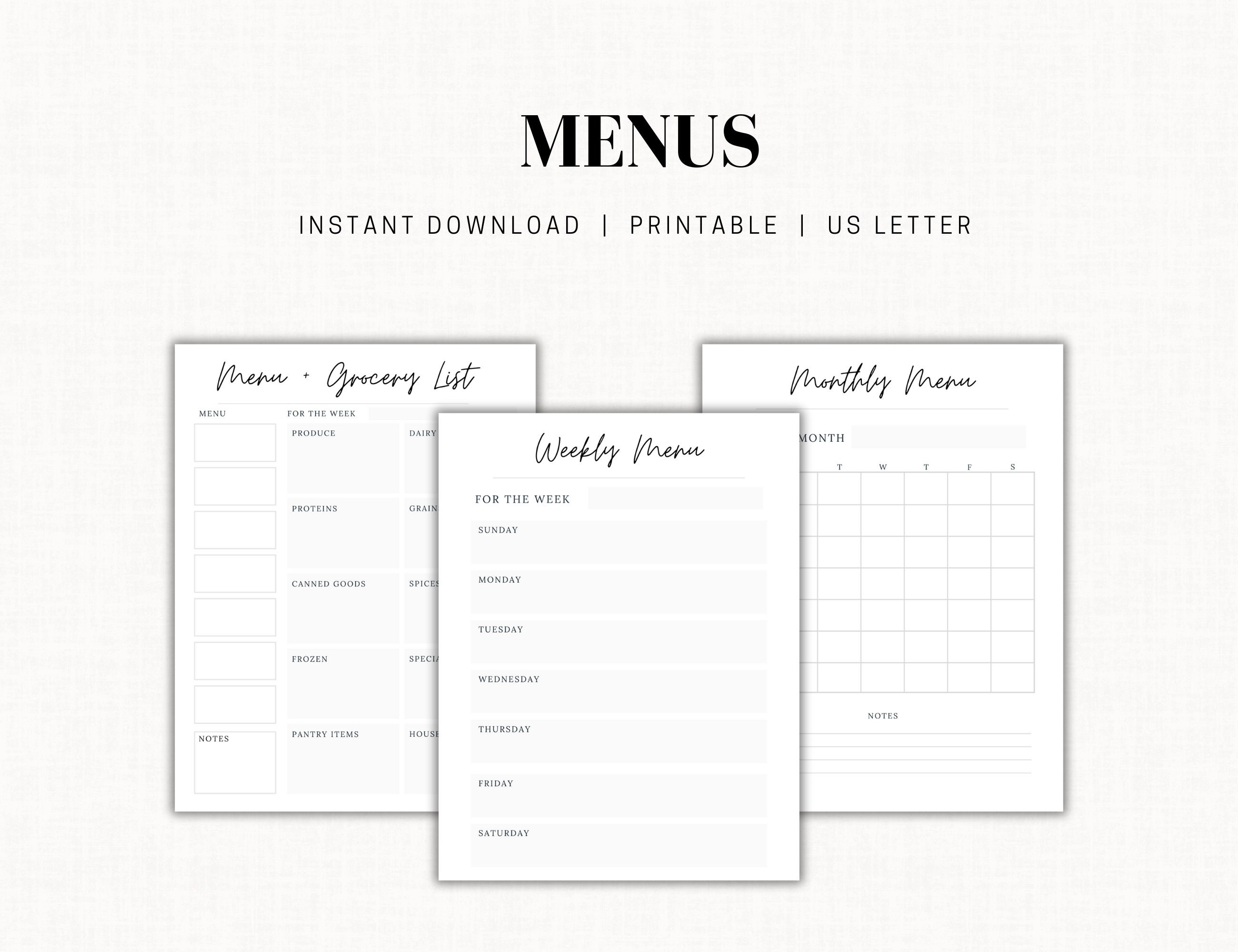 Printable Menu and Grocery List | Meal Planning Essentials | Instant ...