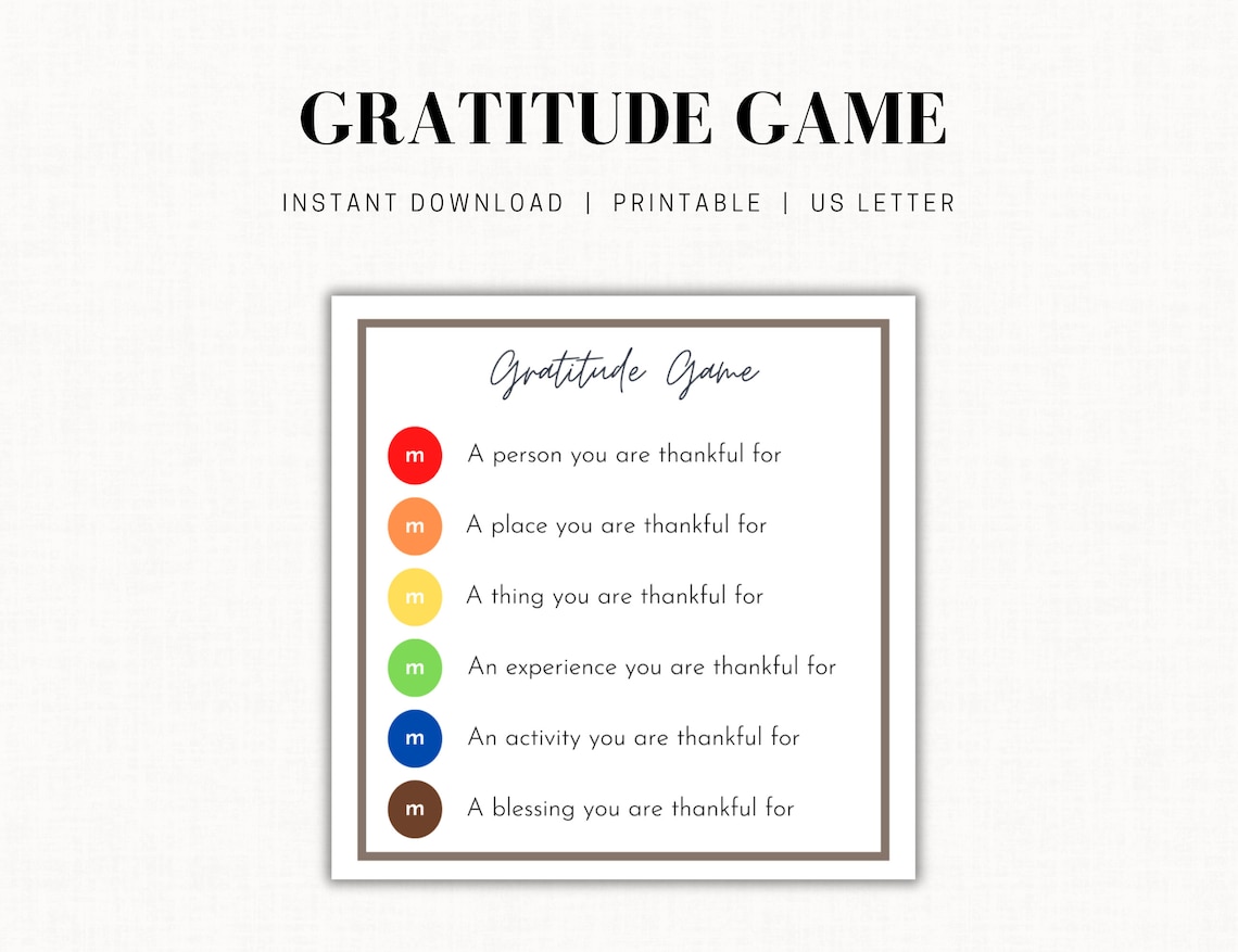 Printable Gratitude Game Instant Download Fun Get to Know You Activity ...