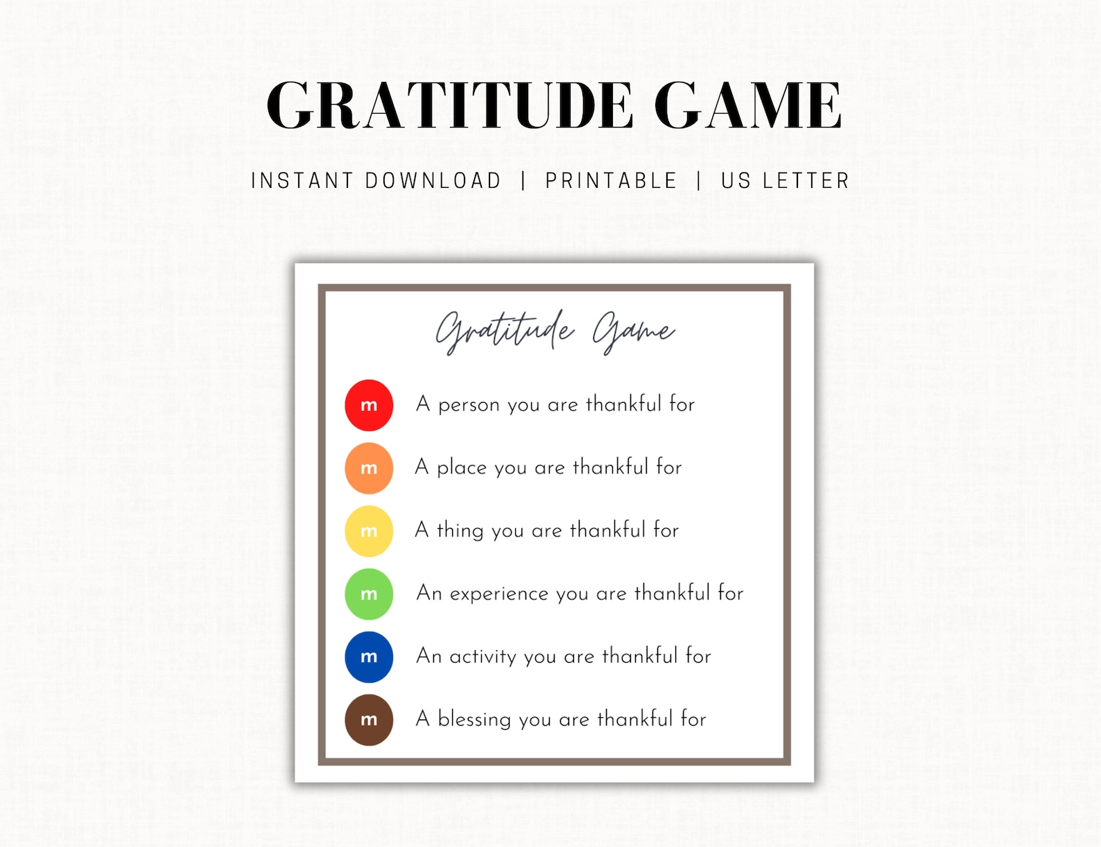 Printable Gratitude Game | Instant Download | Fun Get to Know You ...