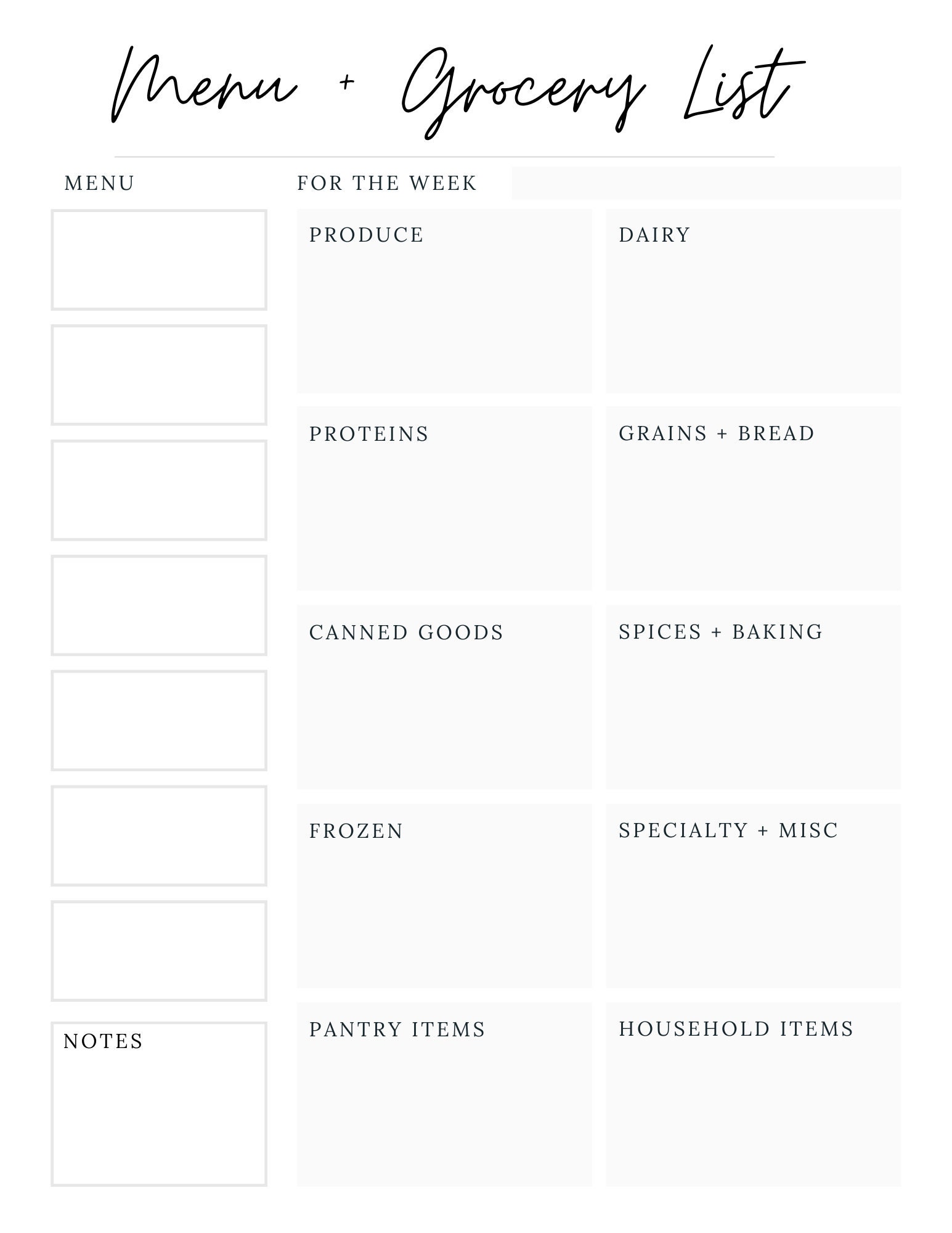 Printable Menu and Grocery List | Meal Planning Essentials | Instant ...