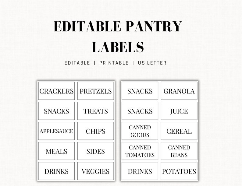 Pantry Labels | Customizable | DIY | Instant Download | US Letter Size ...