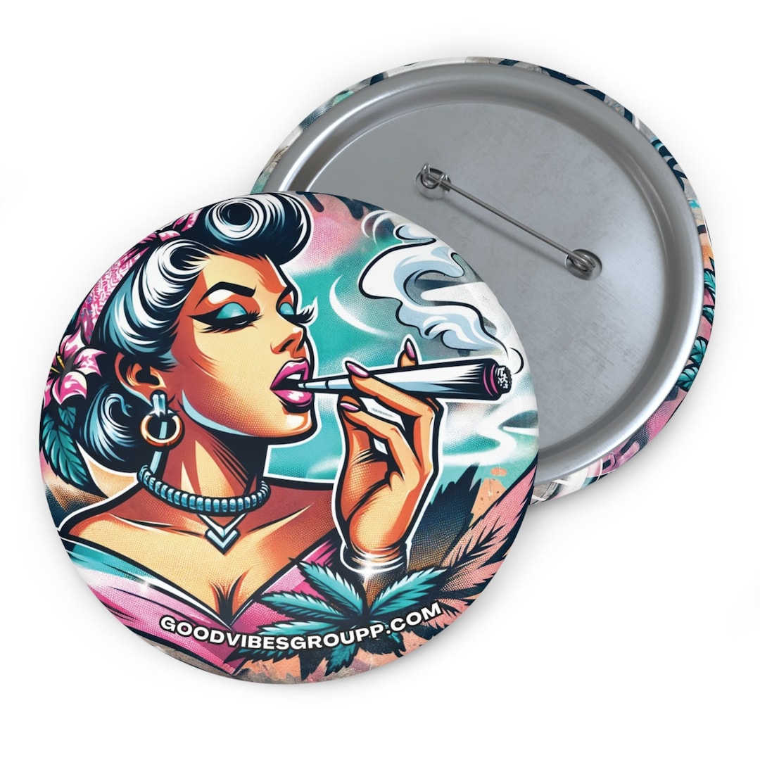 Boss Lady Weed Pin Beautiful Women Smoking a Joint Metal Button 420 ...