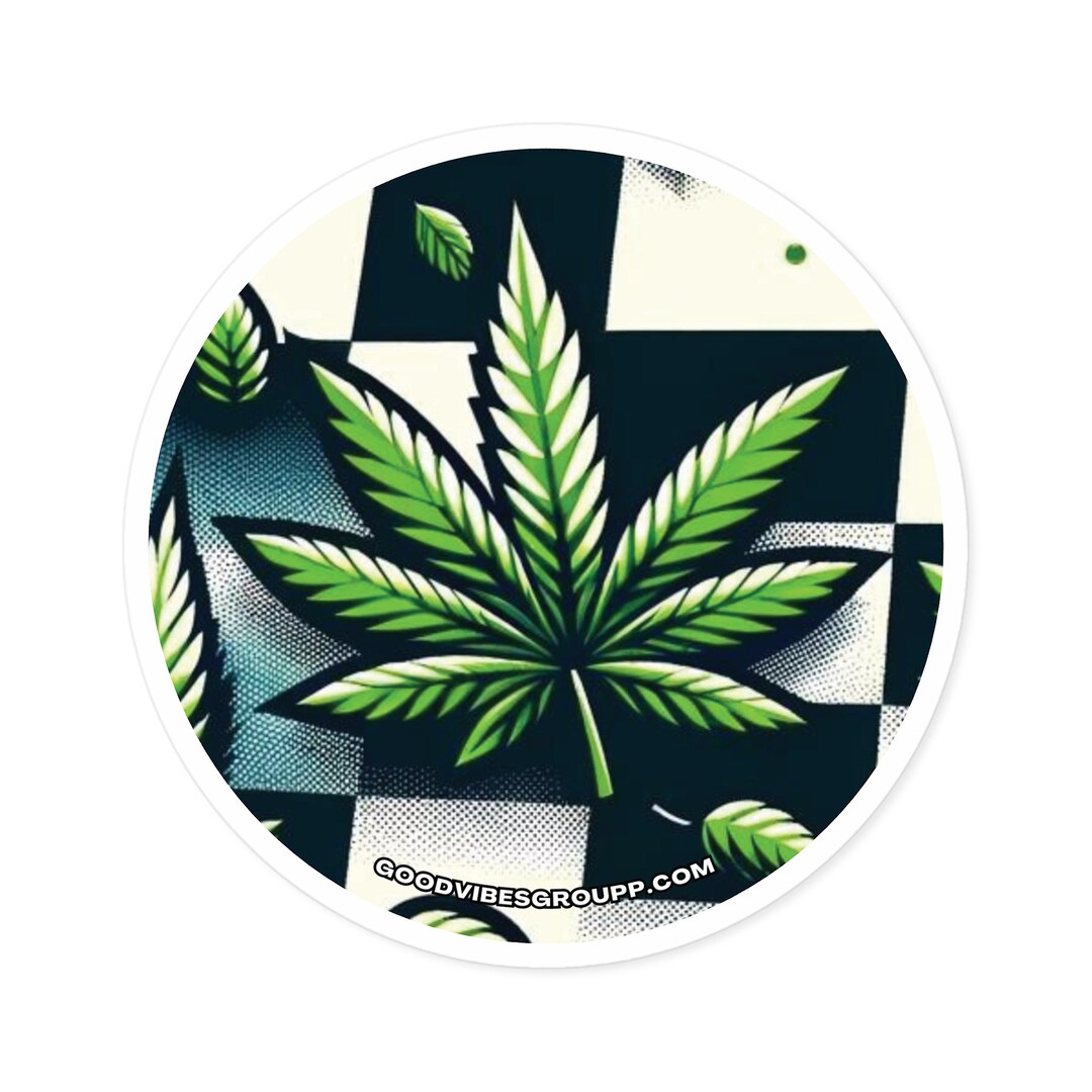 Retro Weed Sticker Black and White Checkered Pattern Round Stickers, Indoor Outdoor Green Pot ...