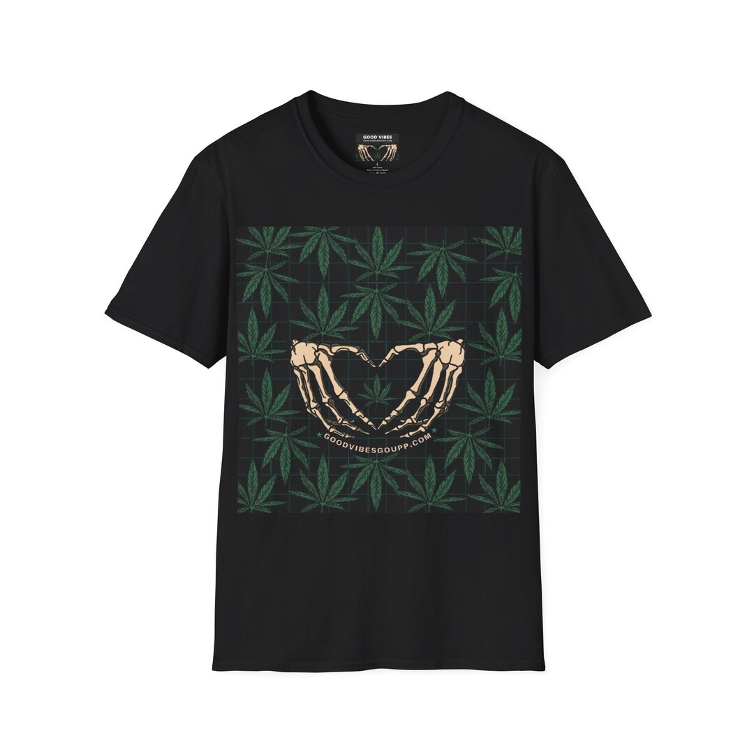 Stoner T-shirt - Black Green Skeleton Heart Weed Leaf Tee - Magical Marijuana Shirt - Cute ...