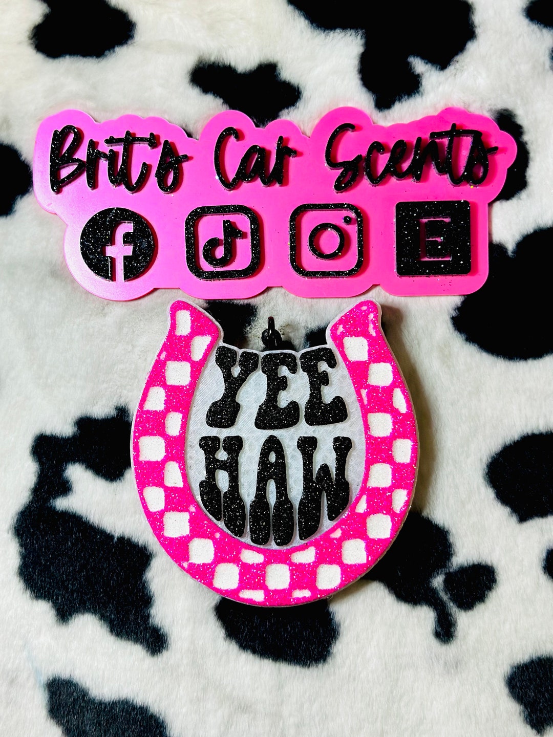 Yeehaw Checkered Print Horseshoe Car Freshie - Etsy