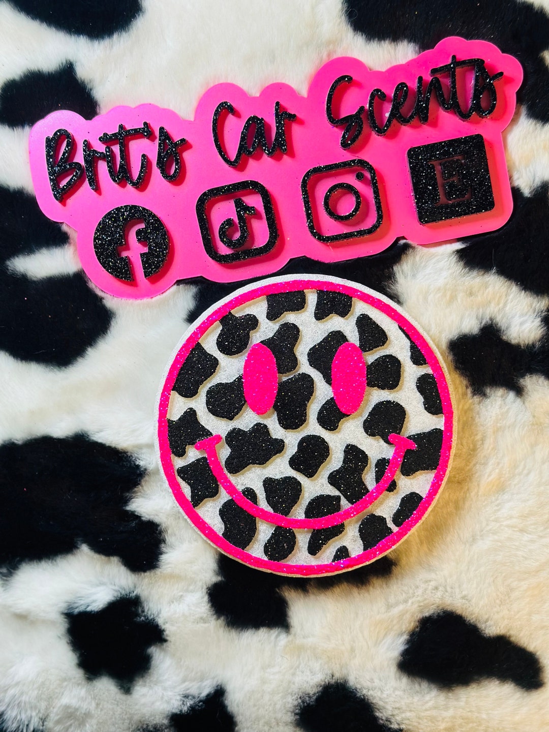 Cow Print Smiley Car Freshie - Etsy