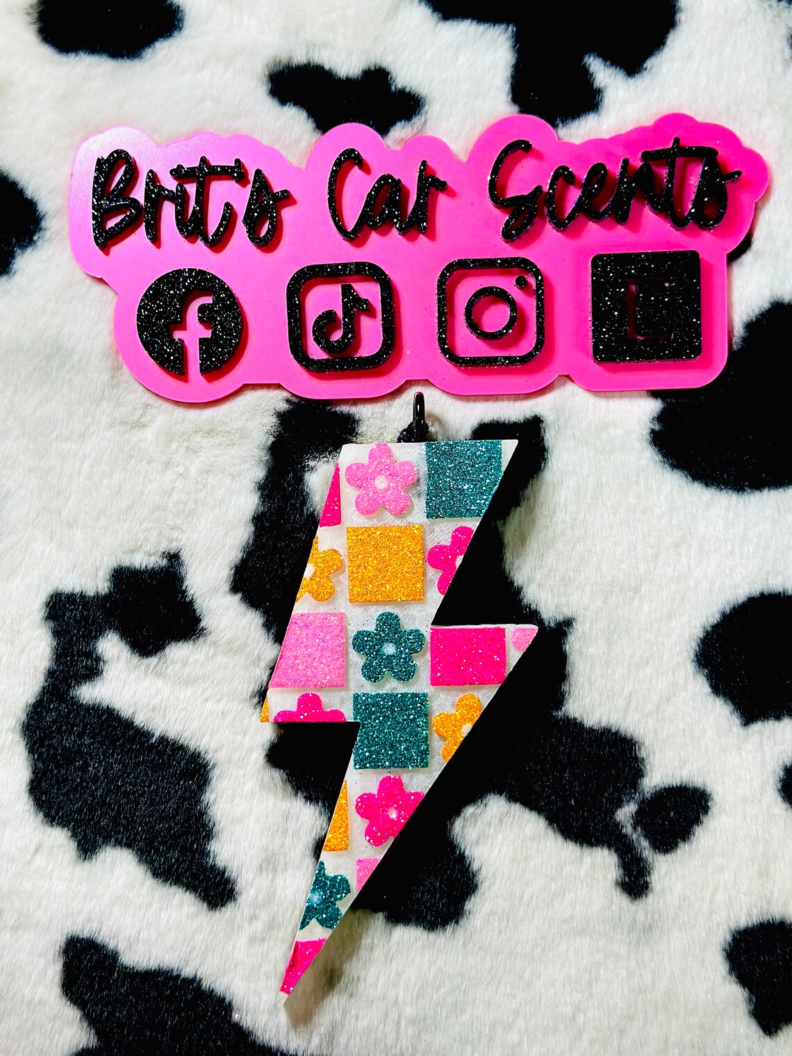 Checkered Flower Lightning Bolt Car Freshie - Etsy