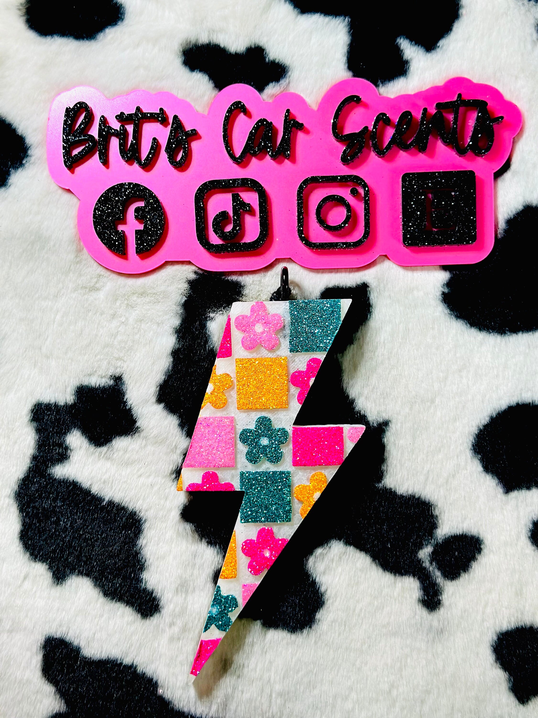 Checkered Flower Lightning Bolt Car Freshie - Etsy