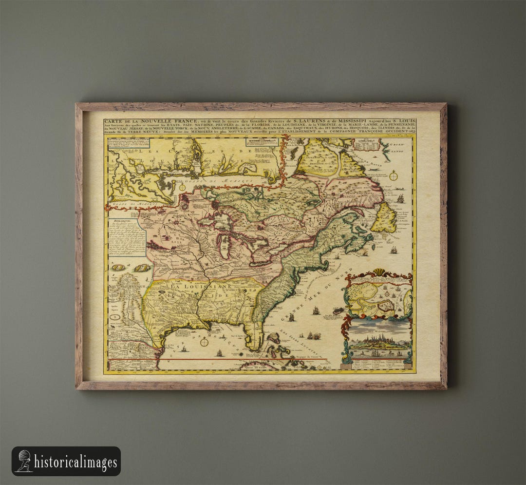 Ancient Map of the French North America by Henri Chatelain. Fine Art ...