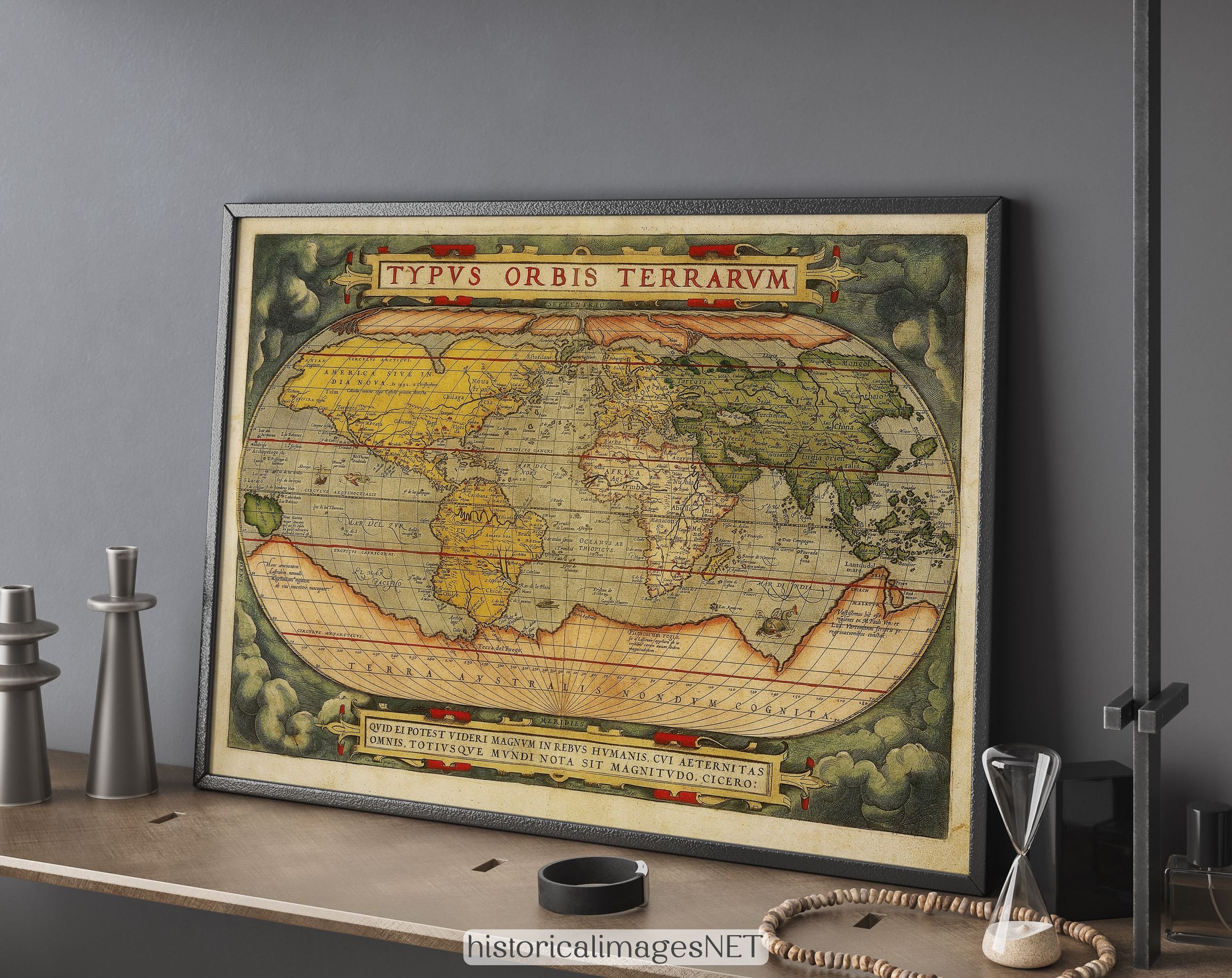 Ancient Map Reproduction Print of a World Map of 1579 by Abraham ...