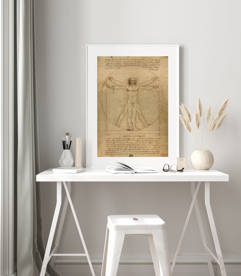 Leonardo Da Vinci Vitruvian Man Drawing Fine Art Print Reproduction ...