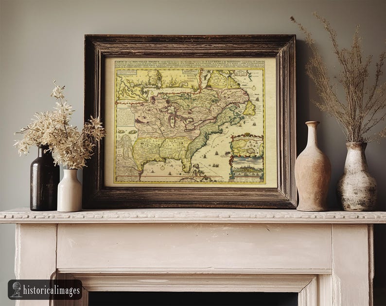 Ancient Map of the French North America by Henri Chatelain. Fine Art ...