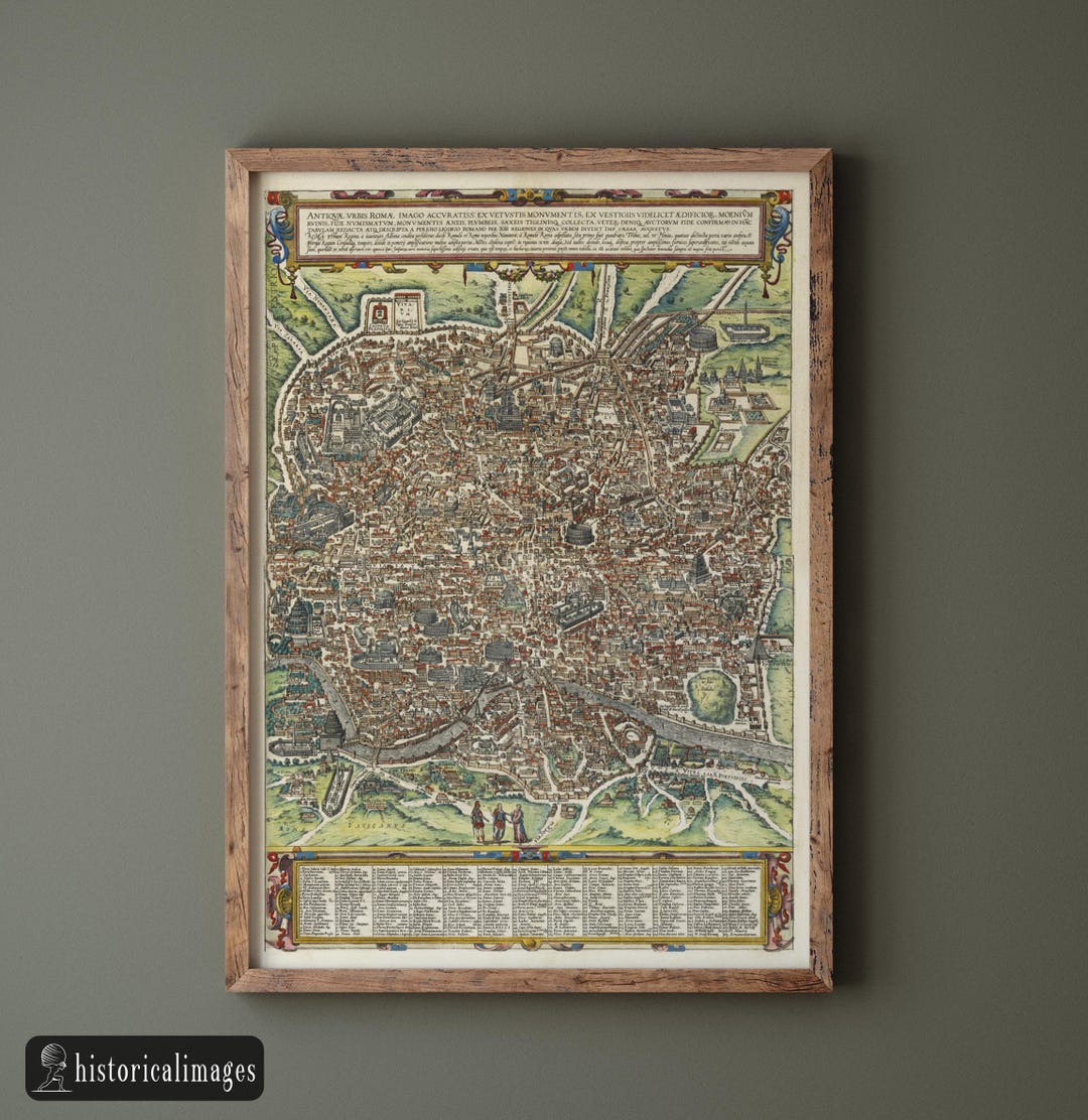 Ancient Rome city map by Georg Braun and Frans Hogenberg museum matte ...