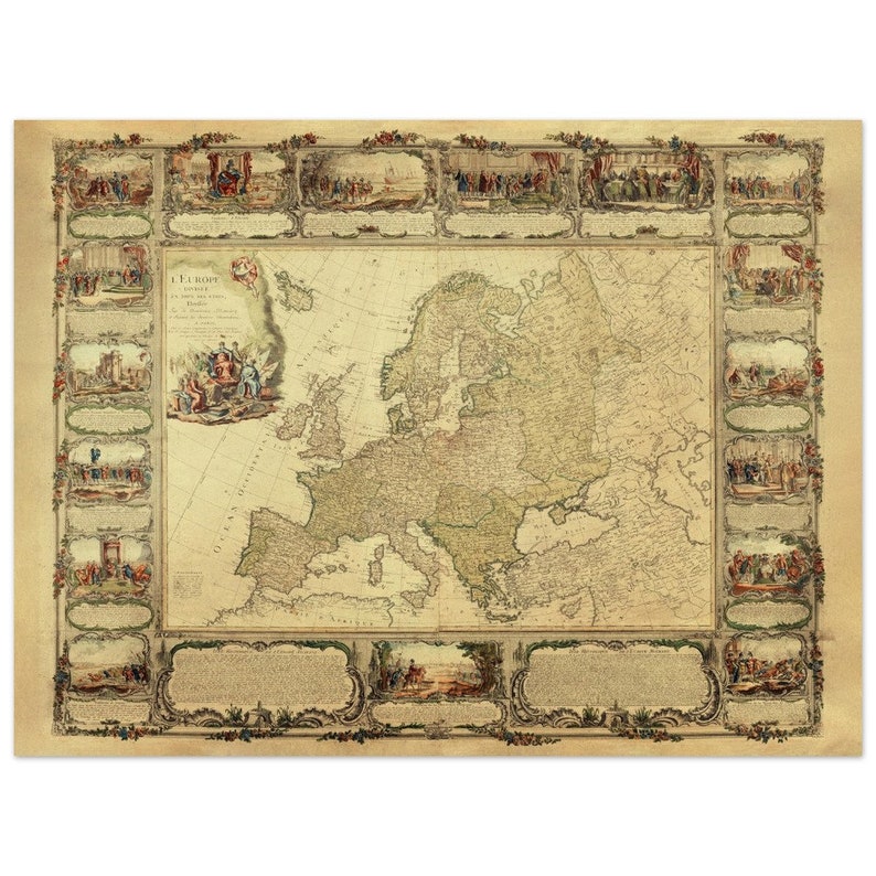 Ancient Old Map of Europe. Fine Art Print and Canvas of Antique ...