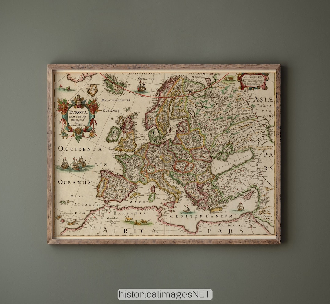 Antique Map of Europe Reproduction of the 1620 by Hendrik Hondius. Fine ...