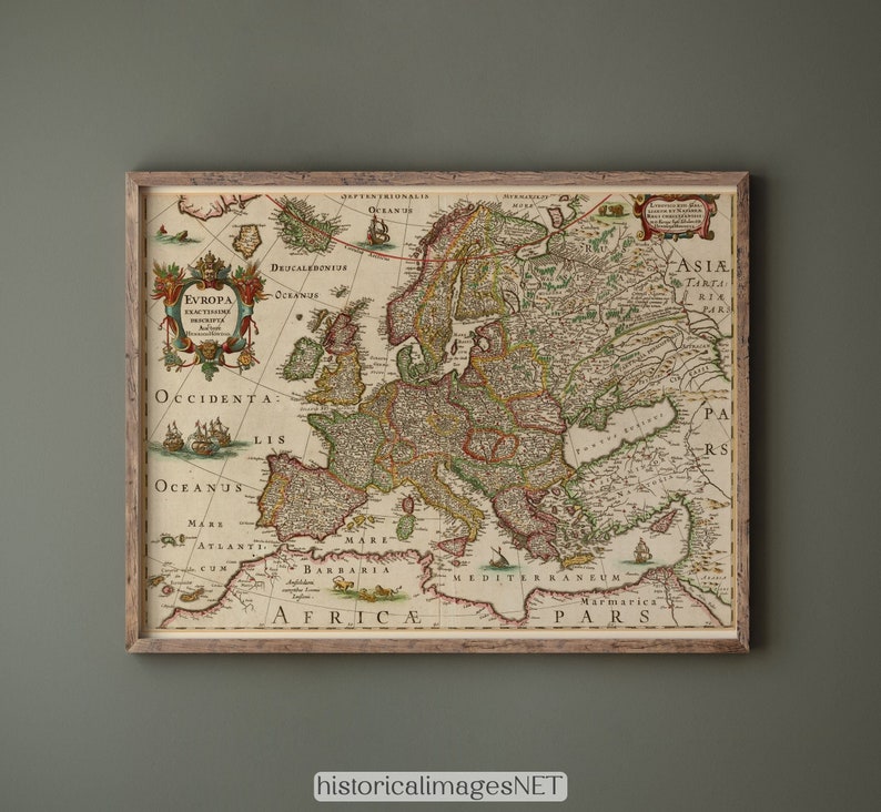 Antique Map of Europe Reproduction of the 1620 by Hendrik Hondius. Fine ...