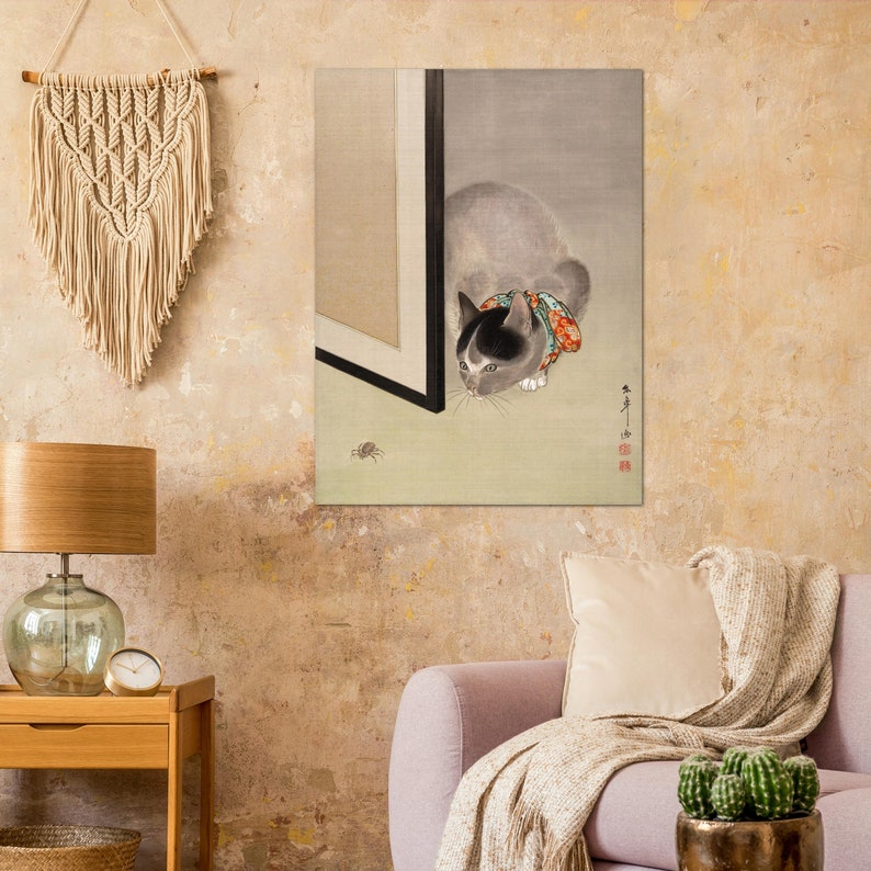 Cat Watching a Spider Poster Reproduction Author: Oide Toko - Etsy
