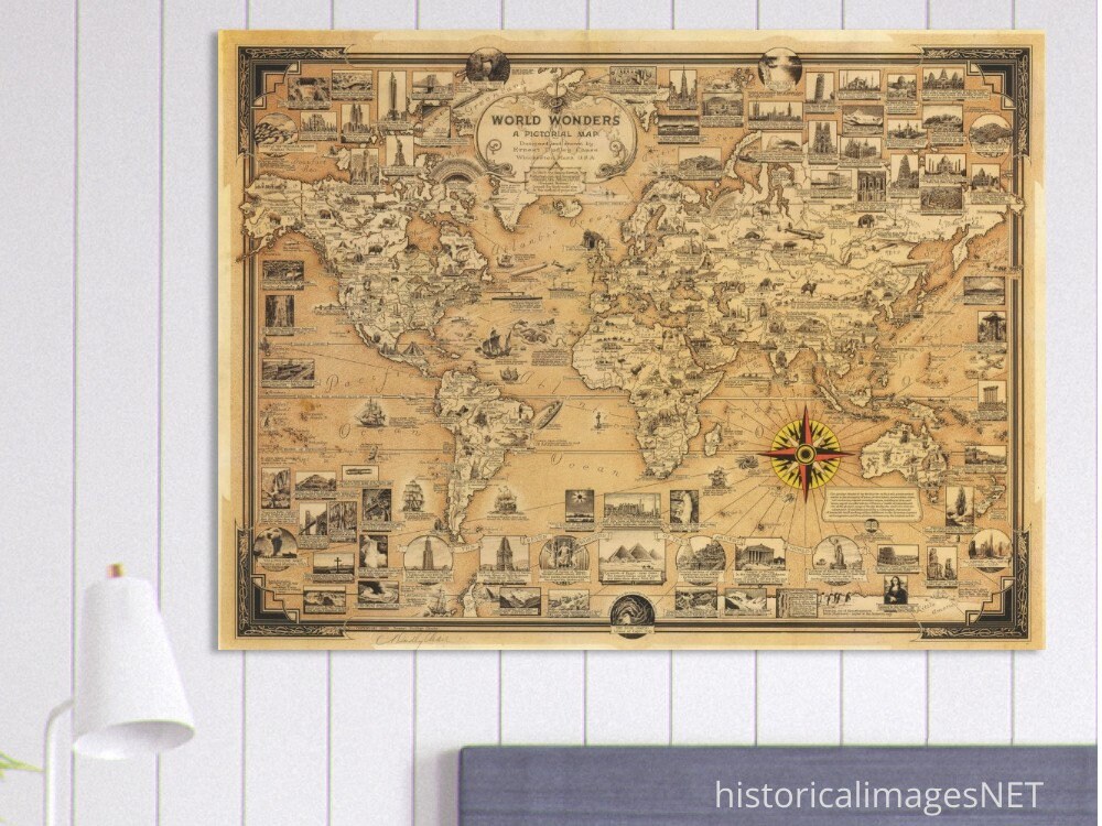 Pictorial Old Map of the World. an Ancient Map Poster, Fine Art Print ...