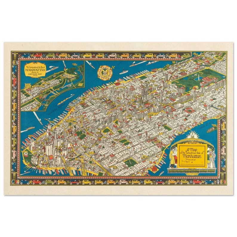 Old Map of Manhattan New York City. Antique Map Reproduction of ...