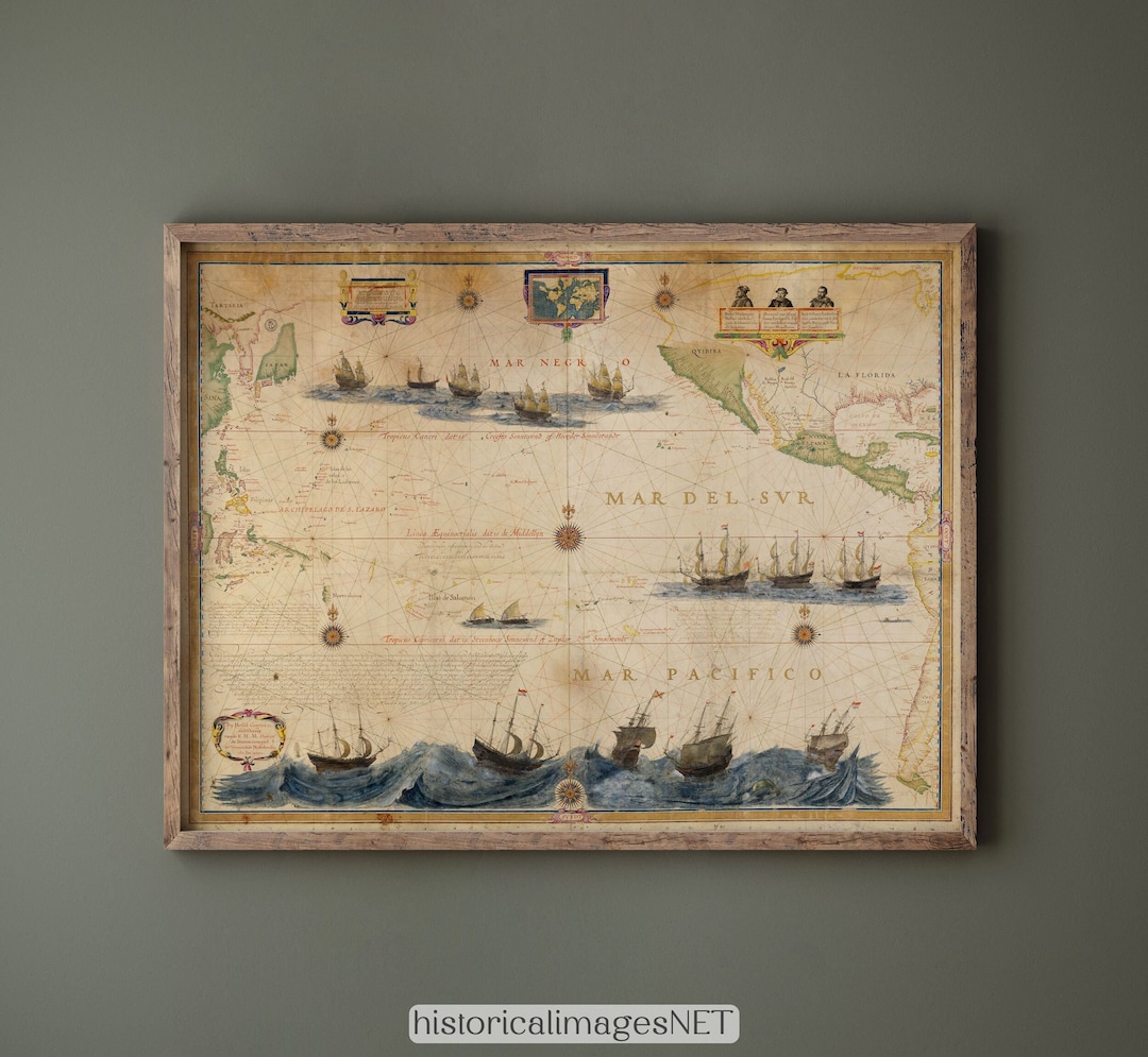 Ancient Map of the South Sea. Pacific Ocean. Poster Reproduction of a ...