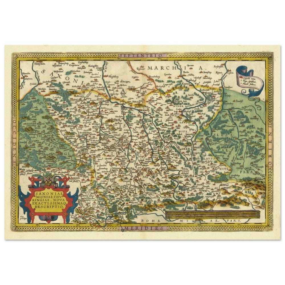 Ancient Historic Map of Saxony, Meissen, and Thuringia by Abraham ...