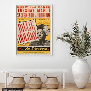Billie Holiday Vintage Concert Poster Reproduction. Printed on Fine Art ...