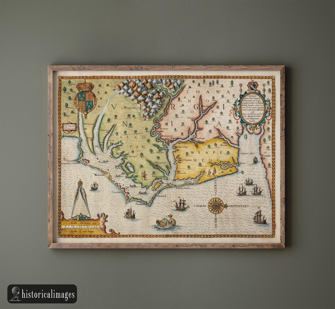Ancient Map of Virginia by Theodor De Bry XVI Century. Fine Art Print ...