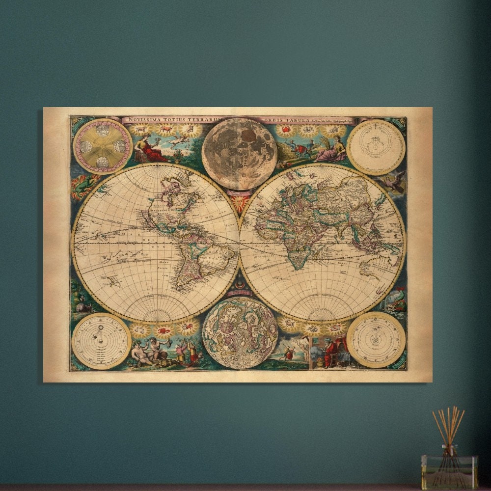1672 Ancient Old World Map. Illustrated Vintage Antique Map ...