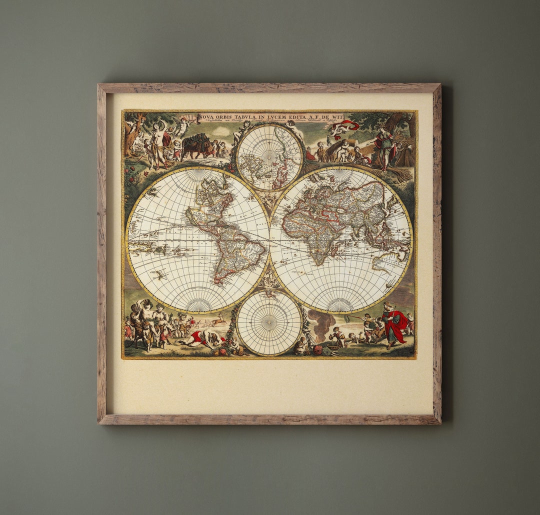 Antique World Map Print. Illustrated Vintage Map Reproduction From 1688 ...