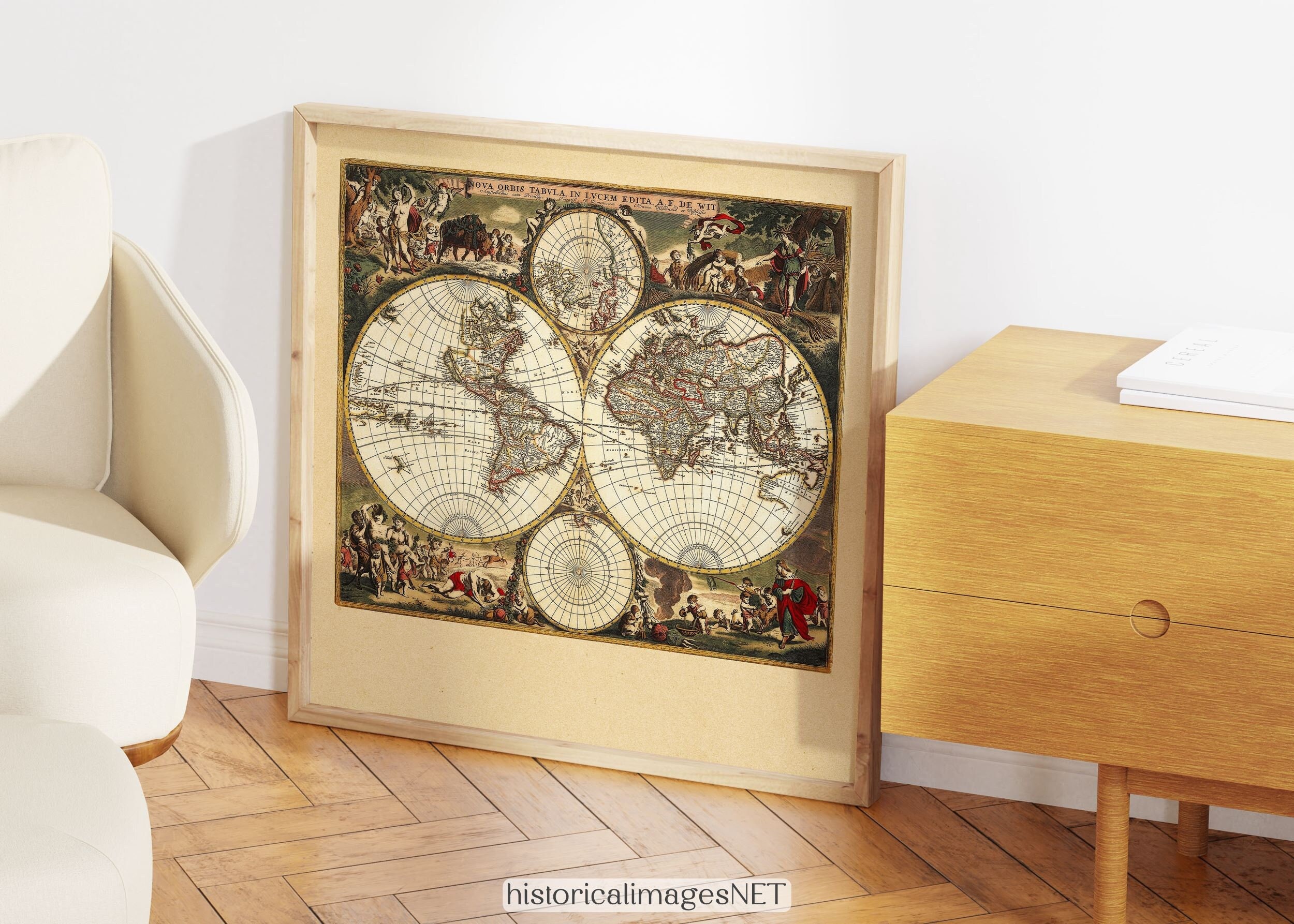 Antique World Map Print. Illustrated Vintage Map Reproduction From 1688 ...