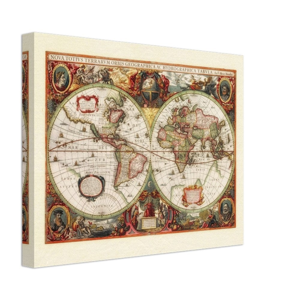 Ancient Old World Map. Illustrated Double Hemisphere Antique Map ...