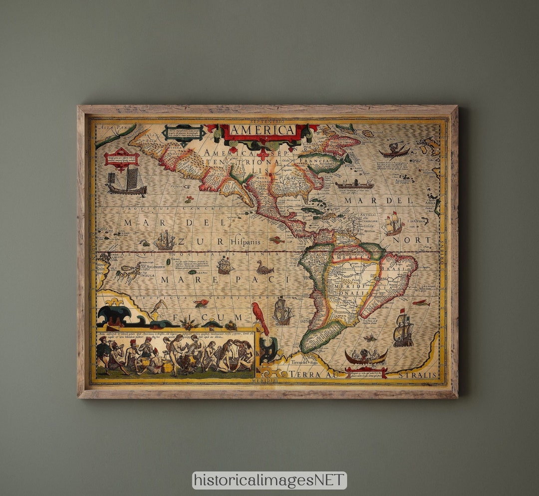 America Old Map Print. Poster Reproduction of the American Continent ...