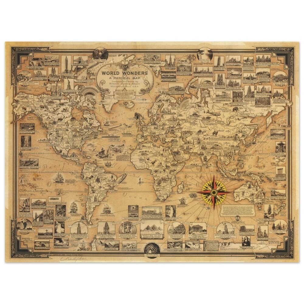 Pictorial Old Map of the World. an Ancient Map Poster, Fine Art Print ...