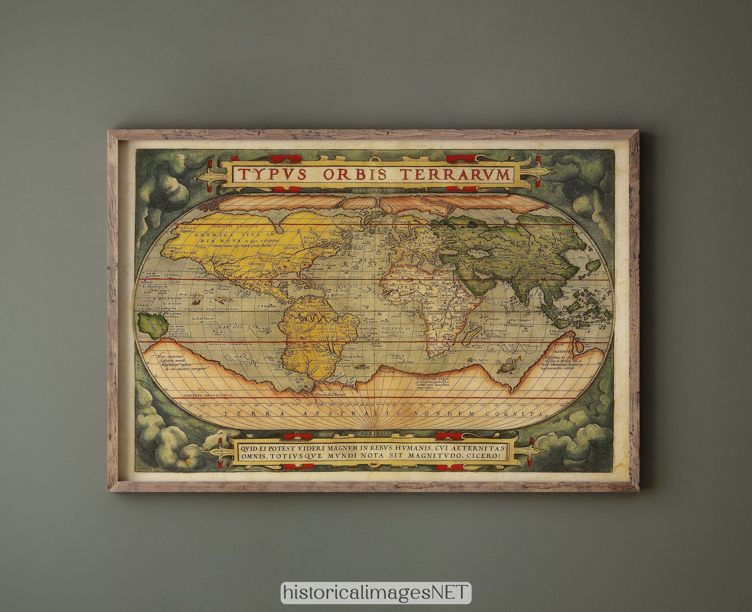 Ancient Map Reproduction Print of a World Map of 1579 by Abraham ...