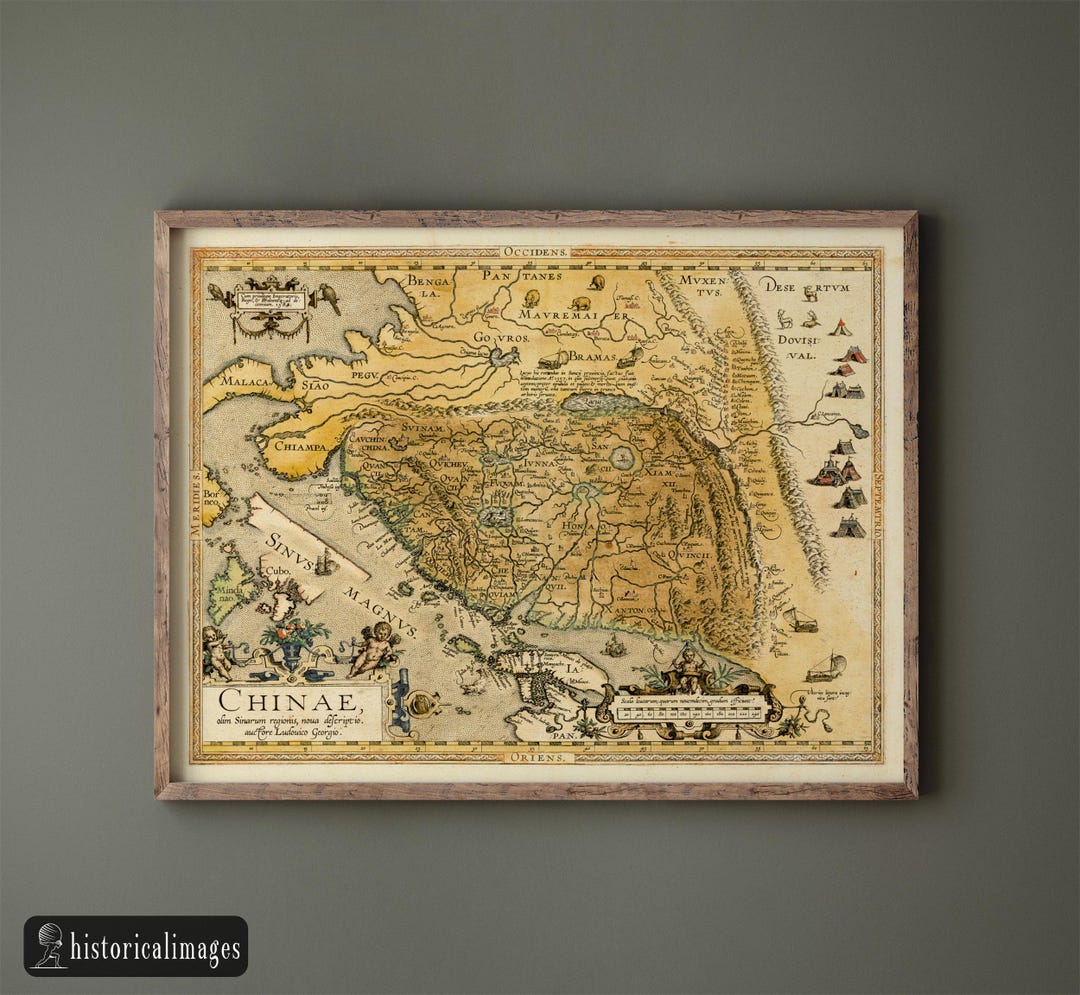 Vinatge Old Map of China Ancient Asian Cartography by Abraham Ortelius ...