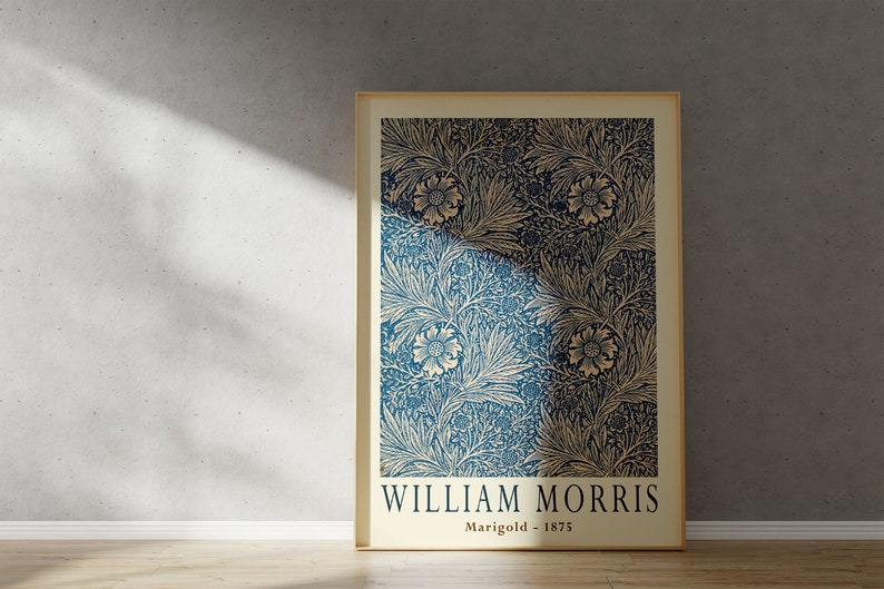 William Morris Marigold Art Print. Vintage Wallpaper Reproduction. Blue ...