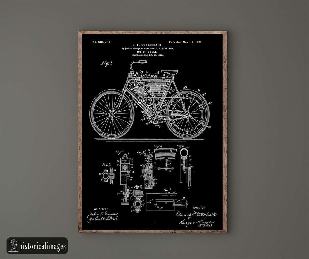 Motorcycle old patent 686284 by Gottschalk Matte print - Etsy Portugal